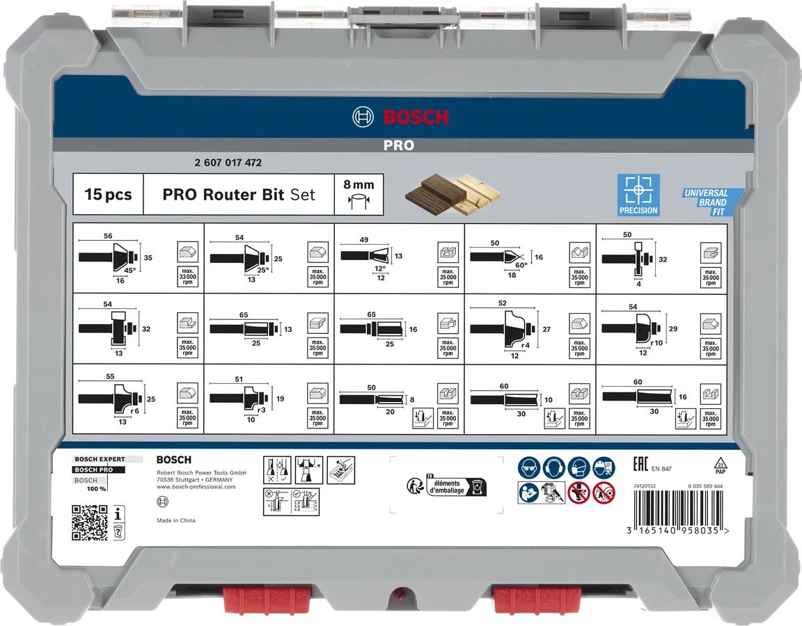 PRO Router Bit Mixed Set, 15 pcs - Bosch Professional
